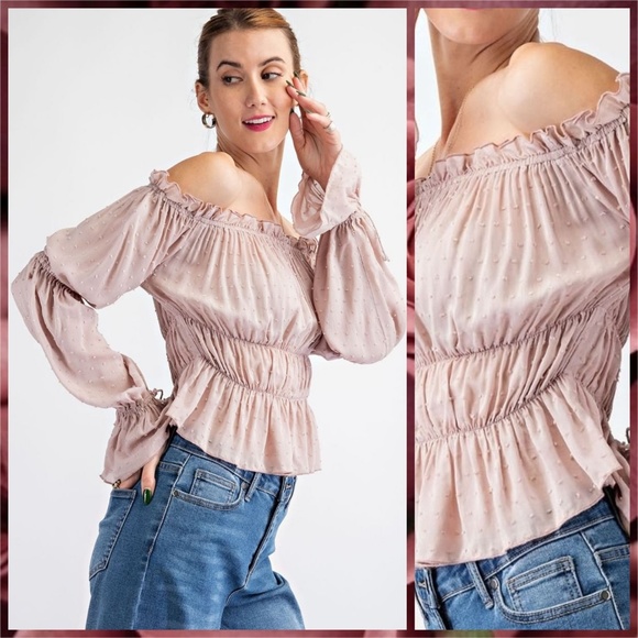 easel | Tops | Easel Sweeten Up Sexy Swiss Dot Silklike Off Shoulder ...